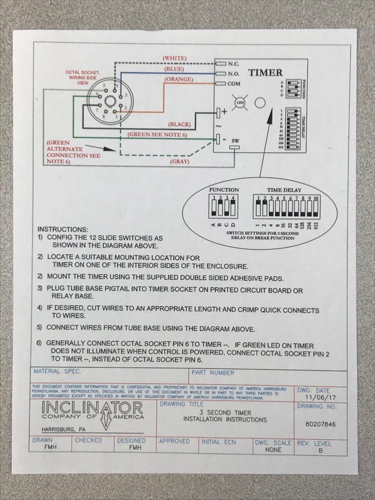 3 Second Timer Kit, Delay On Break | Inclinator Dealer Access Portal
